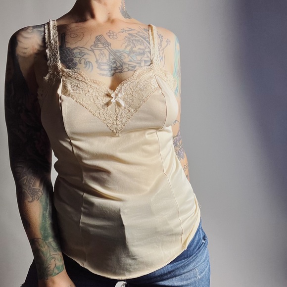 Vintage | Tops | Vintage Olga Nylon Lace Trim Slip Cami Cream Small | Poshmark